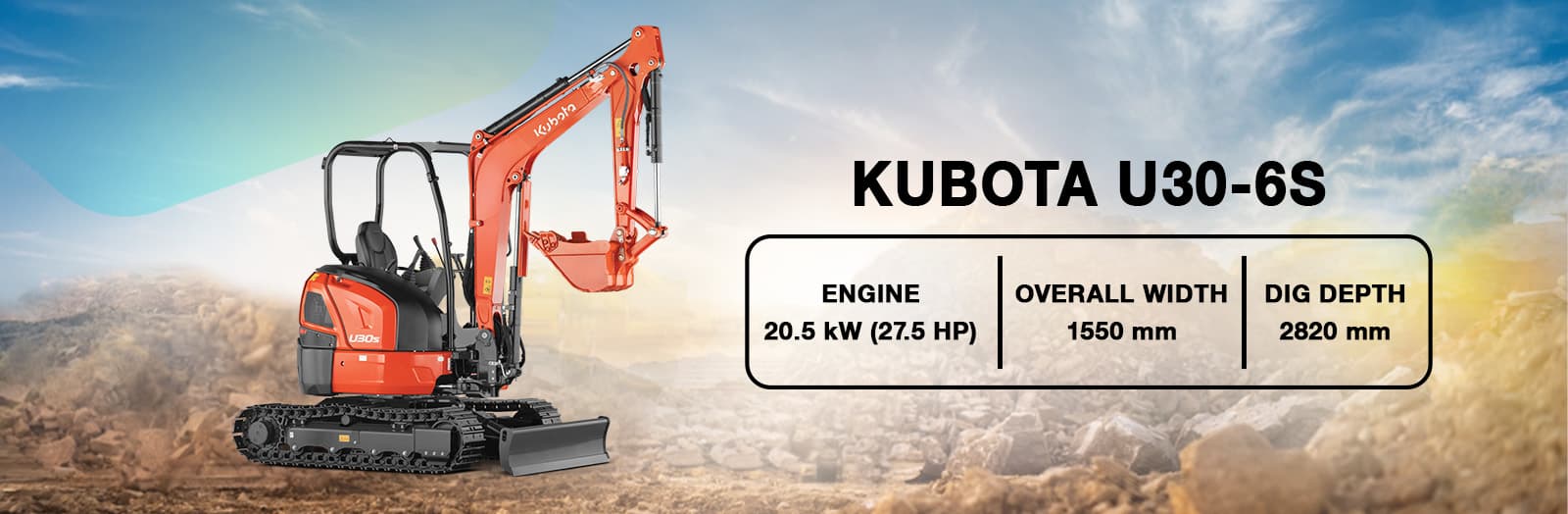Kubota U30-6S Mini Excavator - Zero Tail Swing Feature